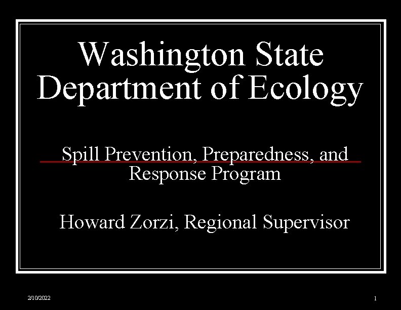 Washington State Department of Ecology Spill Prevention Preparedness
