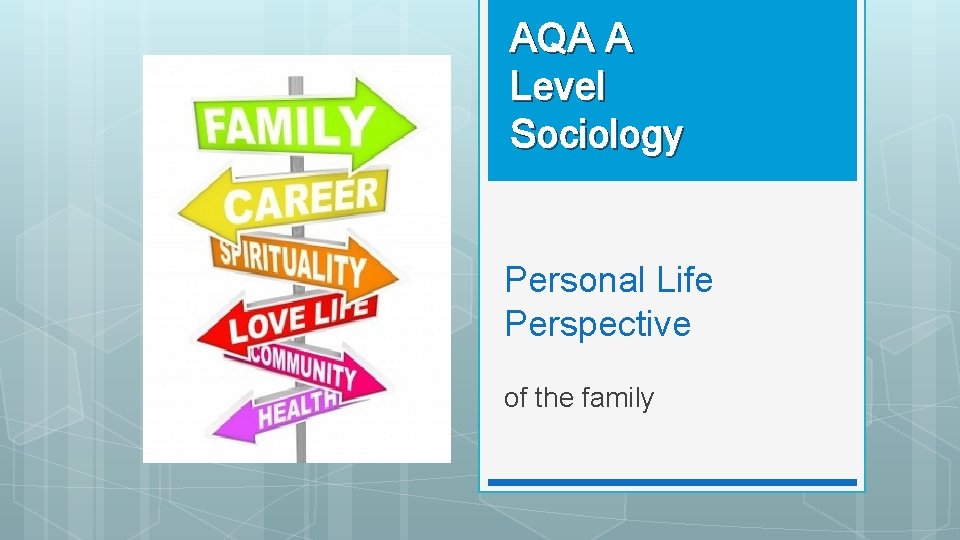 AQA A Level Sociology Personal Life Perspective of