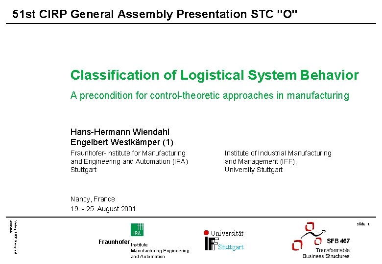 51 st CIRP General Assembly Presentation STC O