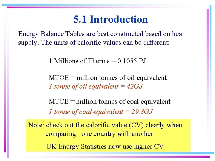 Section 5 Energy Balance Table Dr Congxiao Shang