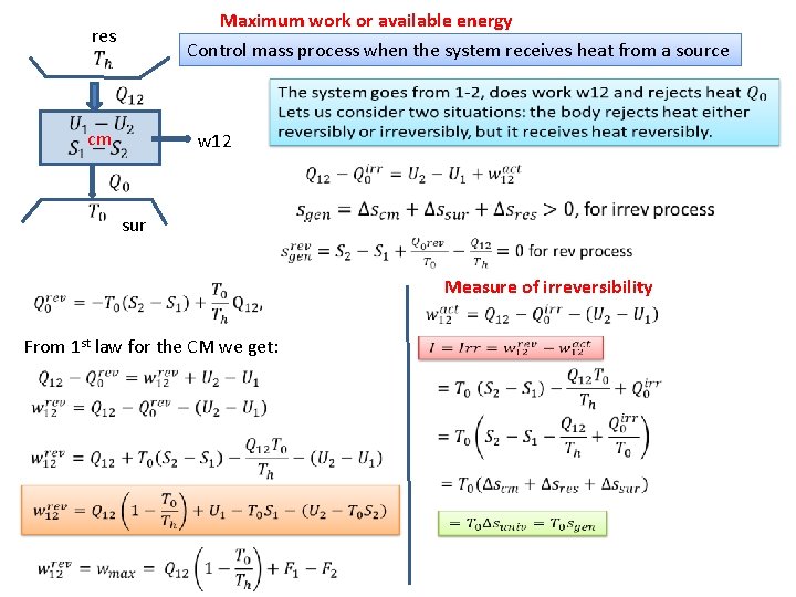 Maximum work or available energy from a system
