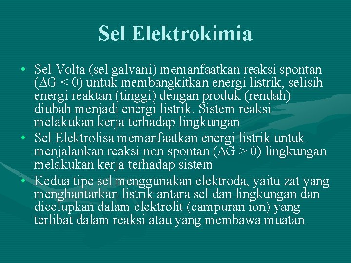 ELEKTROKIMIA PERUBAHAN KIMIA DAN KERJA LISTRIK Overview Konsep