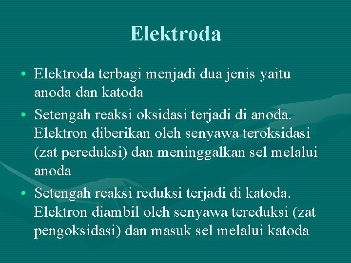 ELEKTROKIMIA PERUBAHAN KIMIA DAN KERJA LISTRIK Overview Konsep