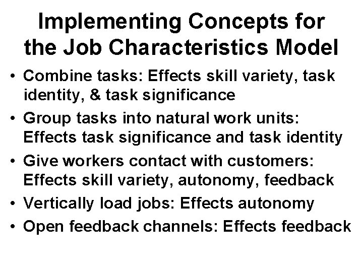 Job Characteristics Model A Kent Van Cleave Jr