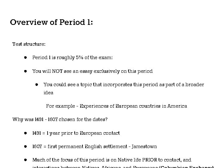 Overview of Period 1 Test structure Period 1