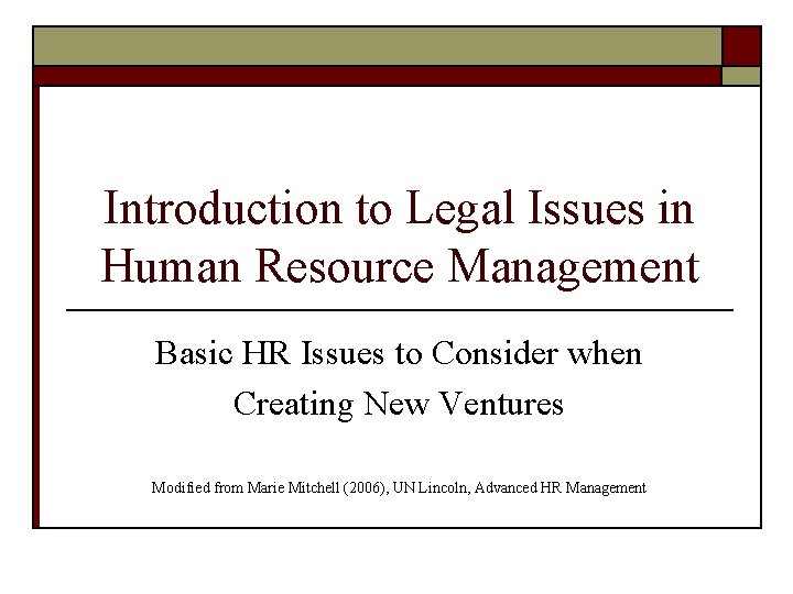 Introduction to Legal Issues in Human Resource Management