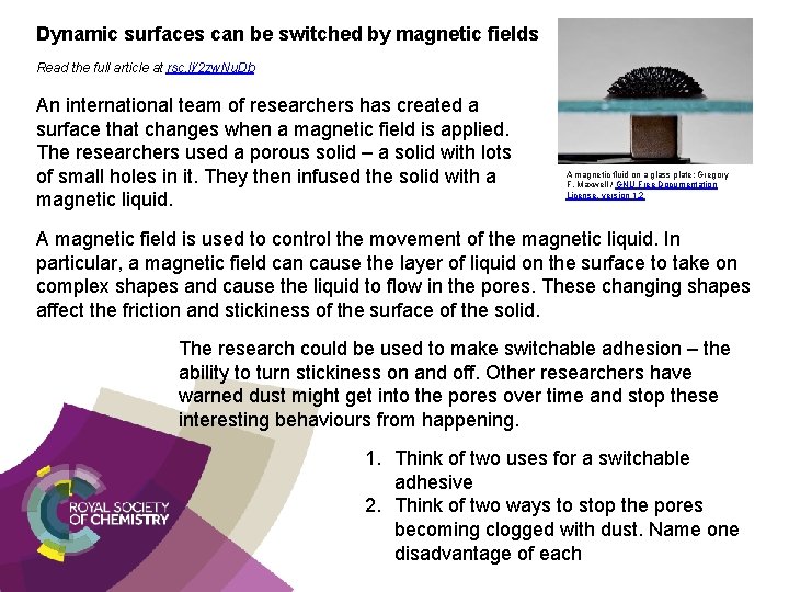 Dynamic surfaces can be switched by magnetic fields