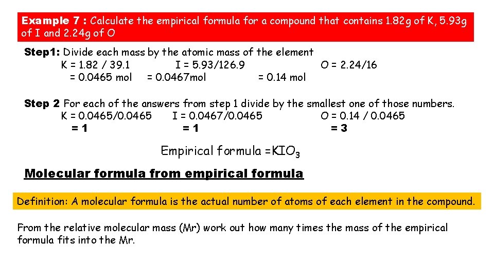 Formulae equations and amounts of substance DEFINITION The