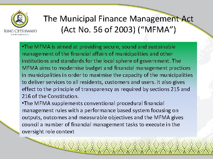 EFFECTIVE POLITICAL OVERSIGHT ROLE ON FINANCIAL MANAGEMENT BACKGROUND
