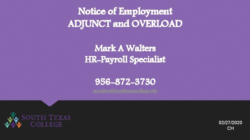 Notice of Employment ADJUNCT and OVERLOAD Mark A