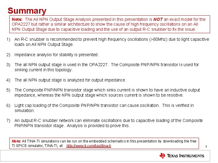 OPA 2227 All NPN Output Stage Analysis Precision