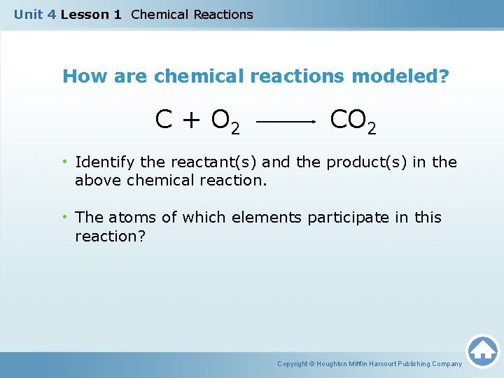 Unit 4 Lesson 1 Chemical Reactions Copyright Houghton