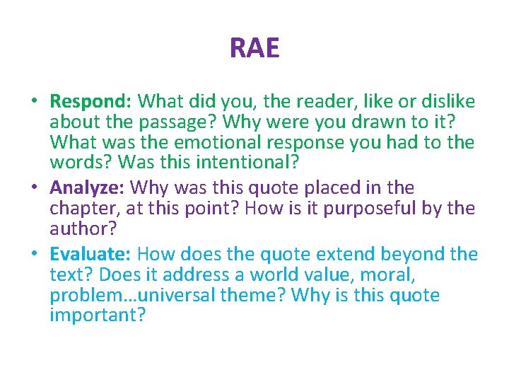RAE Respond What did you the reader like