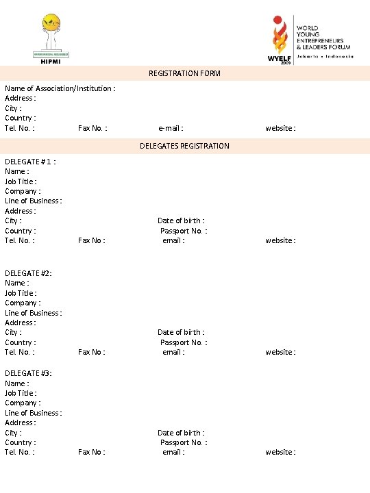 REGISTRATION FORM Name of AssociationInstitution Address City Country