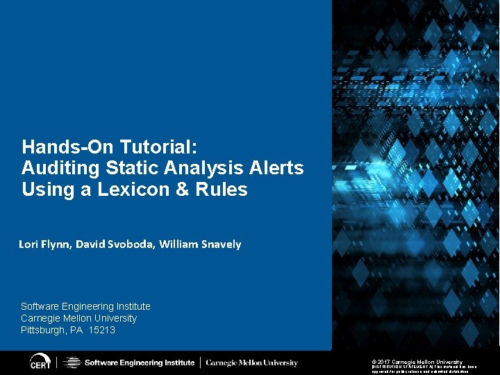 HandsOn Tutorial Auditing Static Analysis Alerts Using a