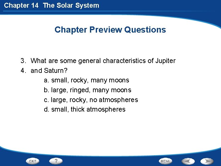 Chapter 14 The Solar System Table of Contents