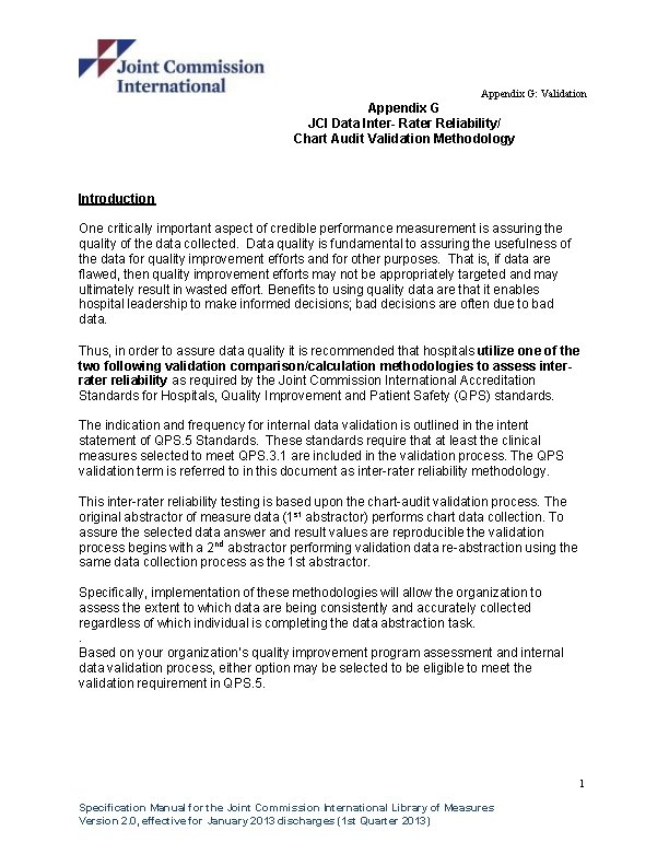 Appendix G Validation Appendix G JCI Data Inter