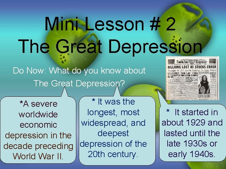 Mini Lesson 2 The Great Depression Do Now
