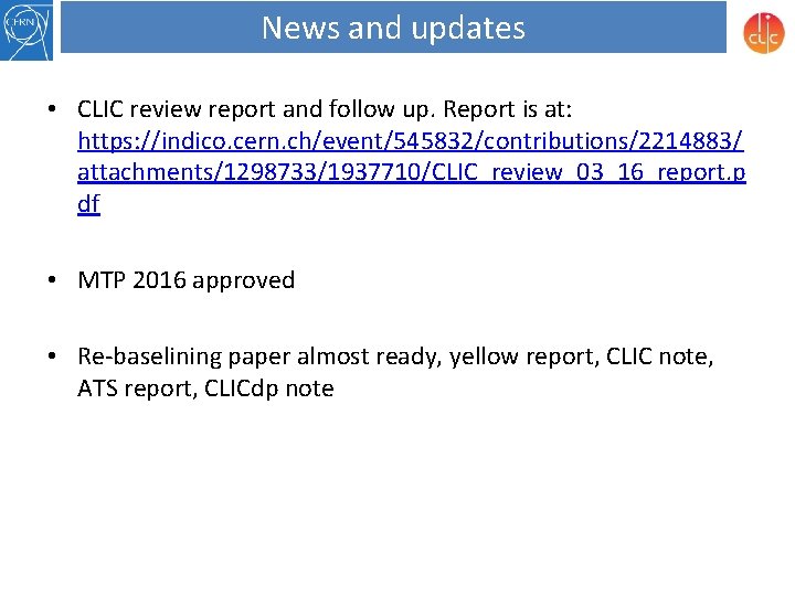 News and updates CLIC review report and follow