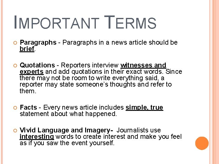 NEWS ARTICLE Structure by Importance WHAT IS A