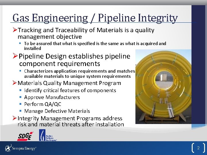 Traceability of Gas Pipeline Materials October 13 2016