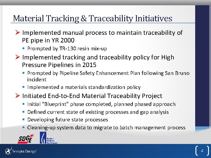 Traceability of Gas Pipeline Materials October 13 2016