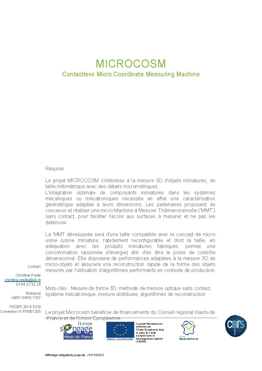 MICROCOSM Contactless Micro Coordinate Measuring Machine Rsum Le