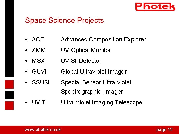 Company profile Space Science Detector Capabilities Ian Cox