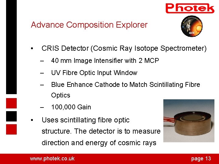 Company profile Space Science Detector Capabilities Ian Cox