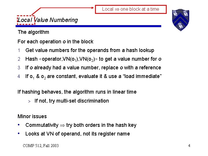 First Principles with examples from value numbering COMP