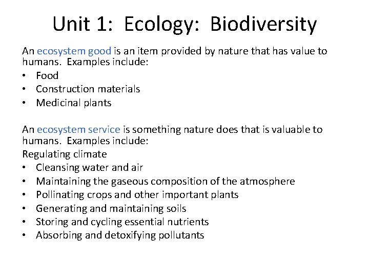 Review for Final and Benchmark Unit 1 Ecology