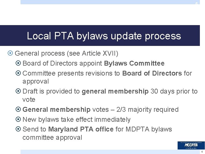 1 Bylaws Demystifying An Essential Tool MCCPTA Training