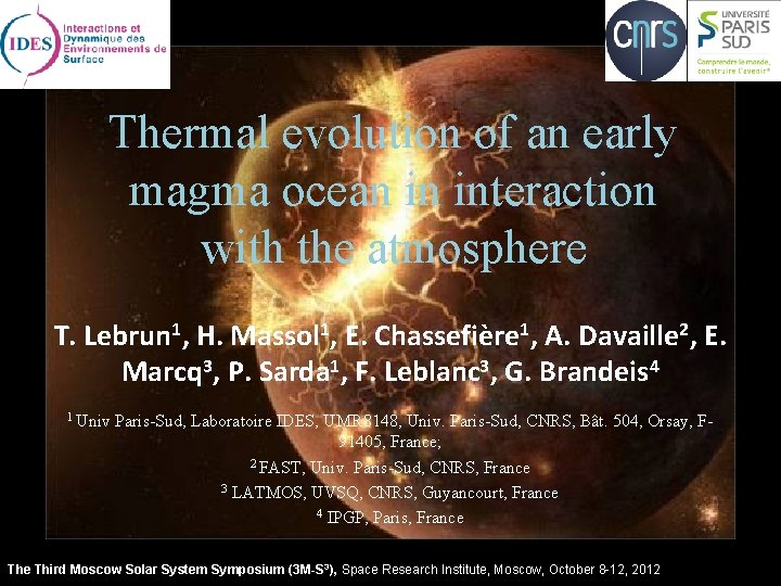 Thermal evolution of an early magma ocean in