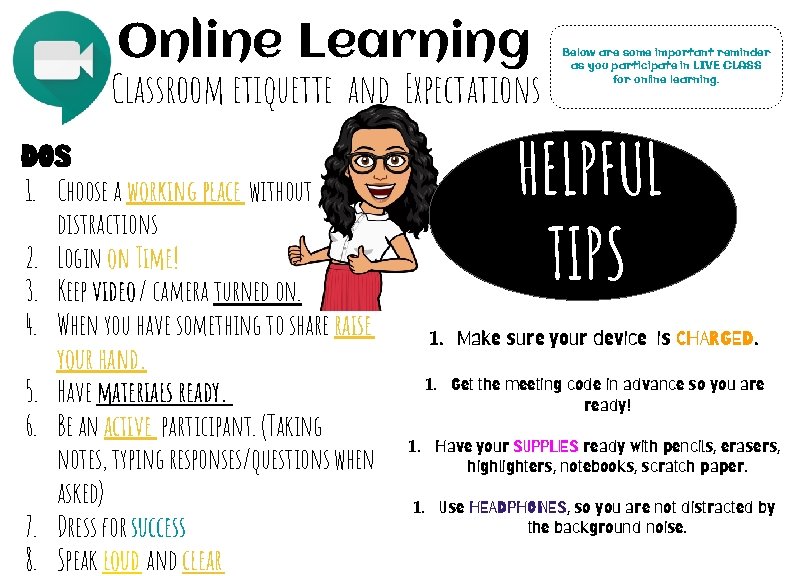 Online Learning Classroom etiquette and Expectations DOS 1