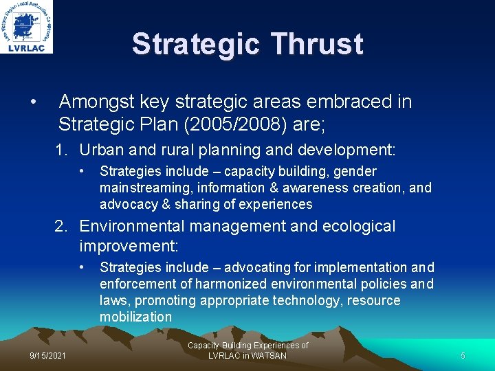 Capacity building experiences of the Lake Victoria Region