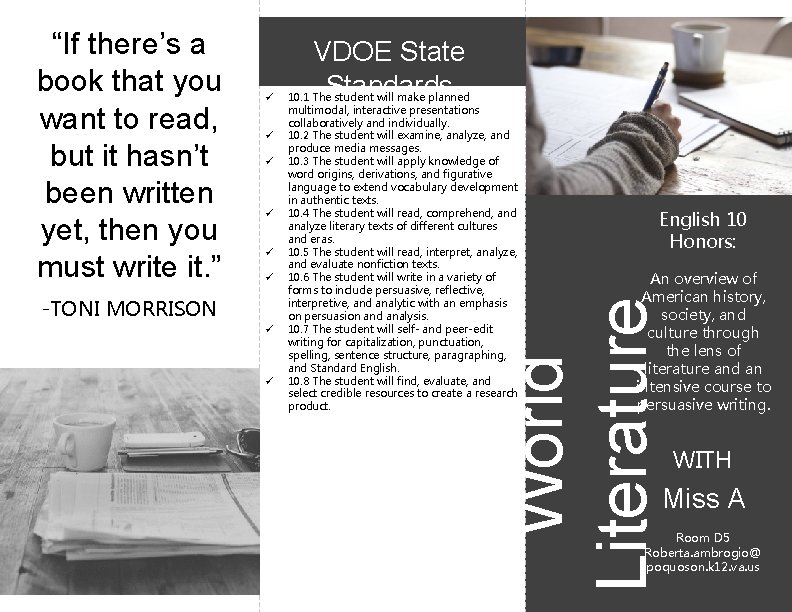 TONI MORRISON VDOE State Standards 10 1 The