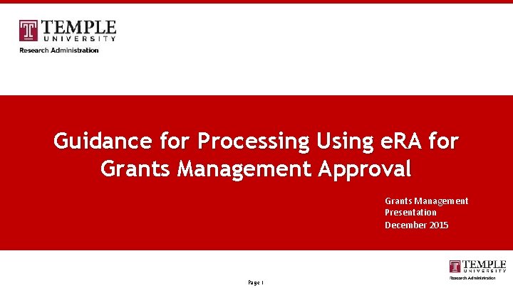Guidance for Processing Using e RA for Grants