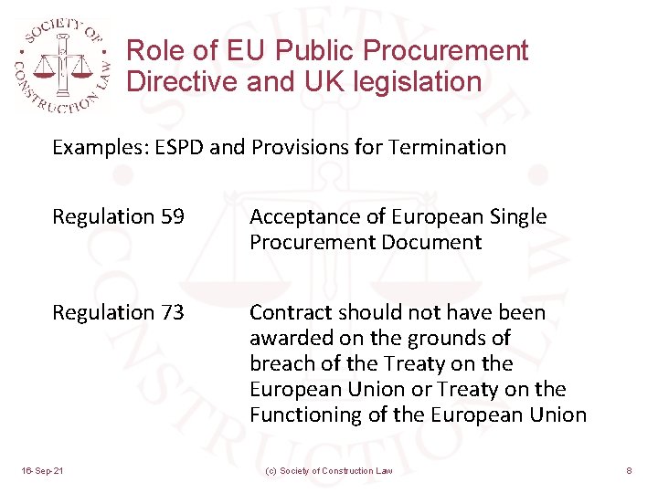 European Society of Construction Law Bucharest 26 th