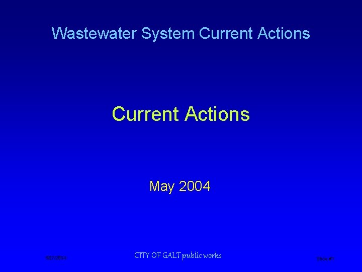 Wastewater System Current Actions May 2004 5272004 CITY