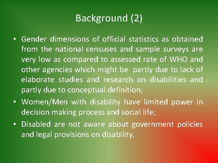 Measurement of Gender Dimensions of Persons with DisabilitiesBangladesh