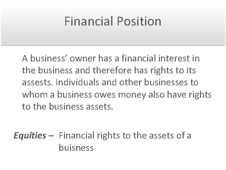 Accounting 11 Unit 1 Financial Position Financial Position