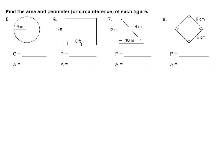 DO NOW Homework Perimeter area circumference Day 1
