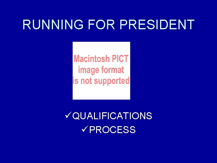 RUNNING FOR PRESIDENT QUALIFICATIONS PROCESS Presidential requirements At