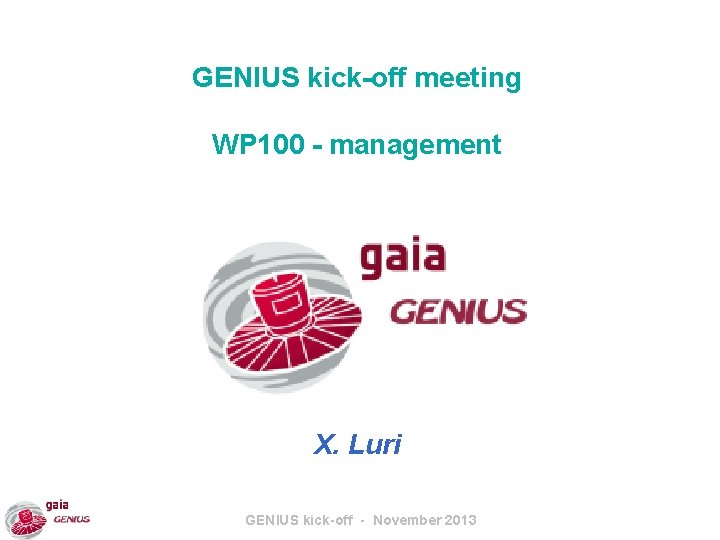 GENIUS kickoff meeting WP 100 management X Luri