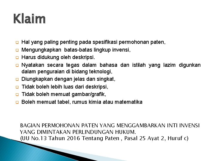 TIPETIPE KLAIM DALAM PENULISAN PATENT DRAFTING SEMINAR DAN