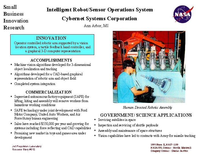 Small Business Innovation Research Intelligent RobotSensor Operations ...