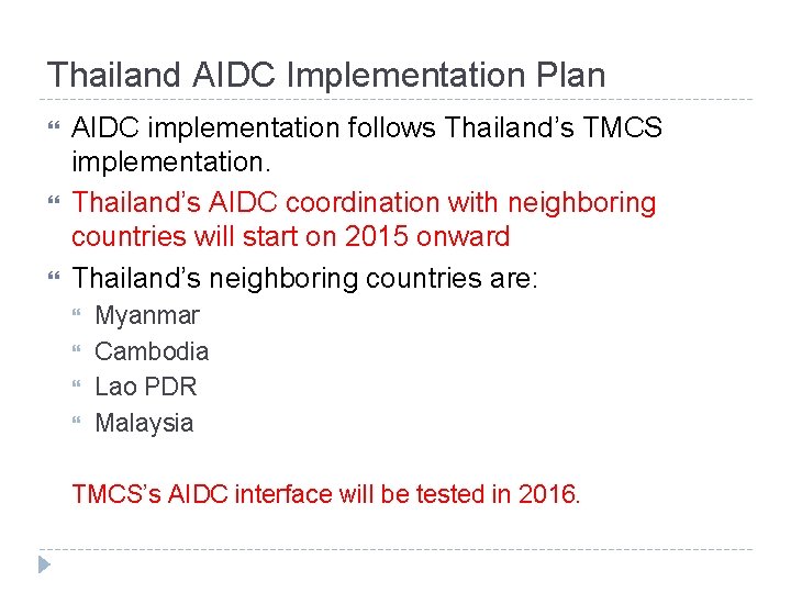 Thailand AIDC Implementation Status SIP AIDC Seminar October