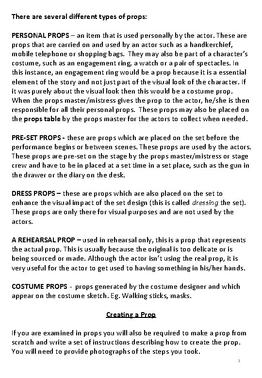 There are several different types of props PERSONAL