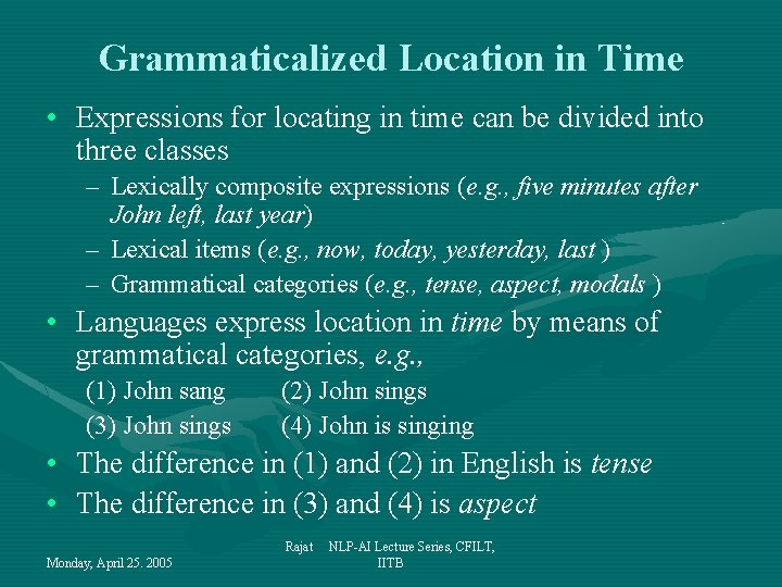 Time Tense and Aspect Rajat Kumar Mohanty rkmatcsedotiitbdotacdotin