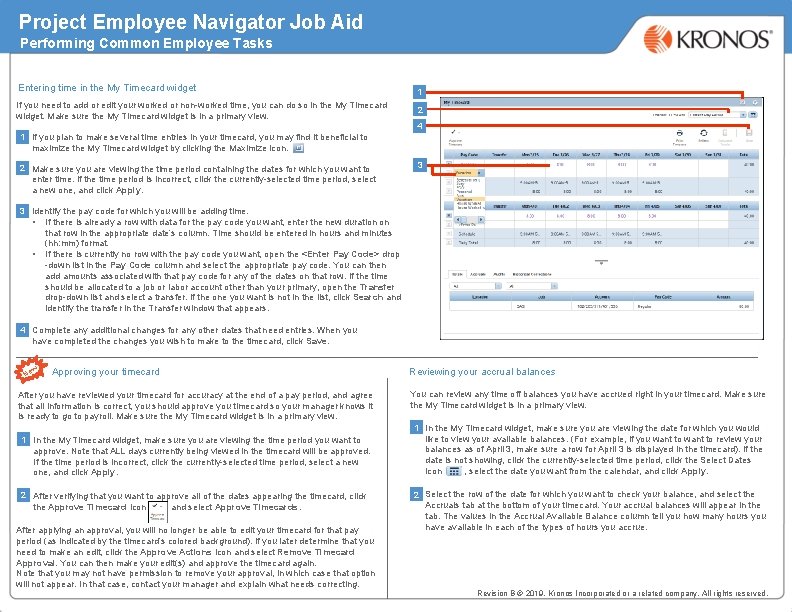 Project Employee Navigator Job Aid Parts of a